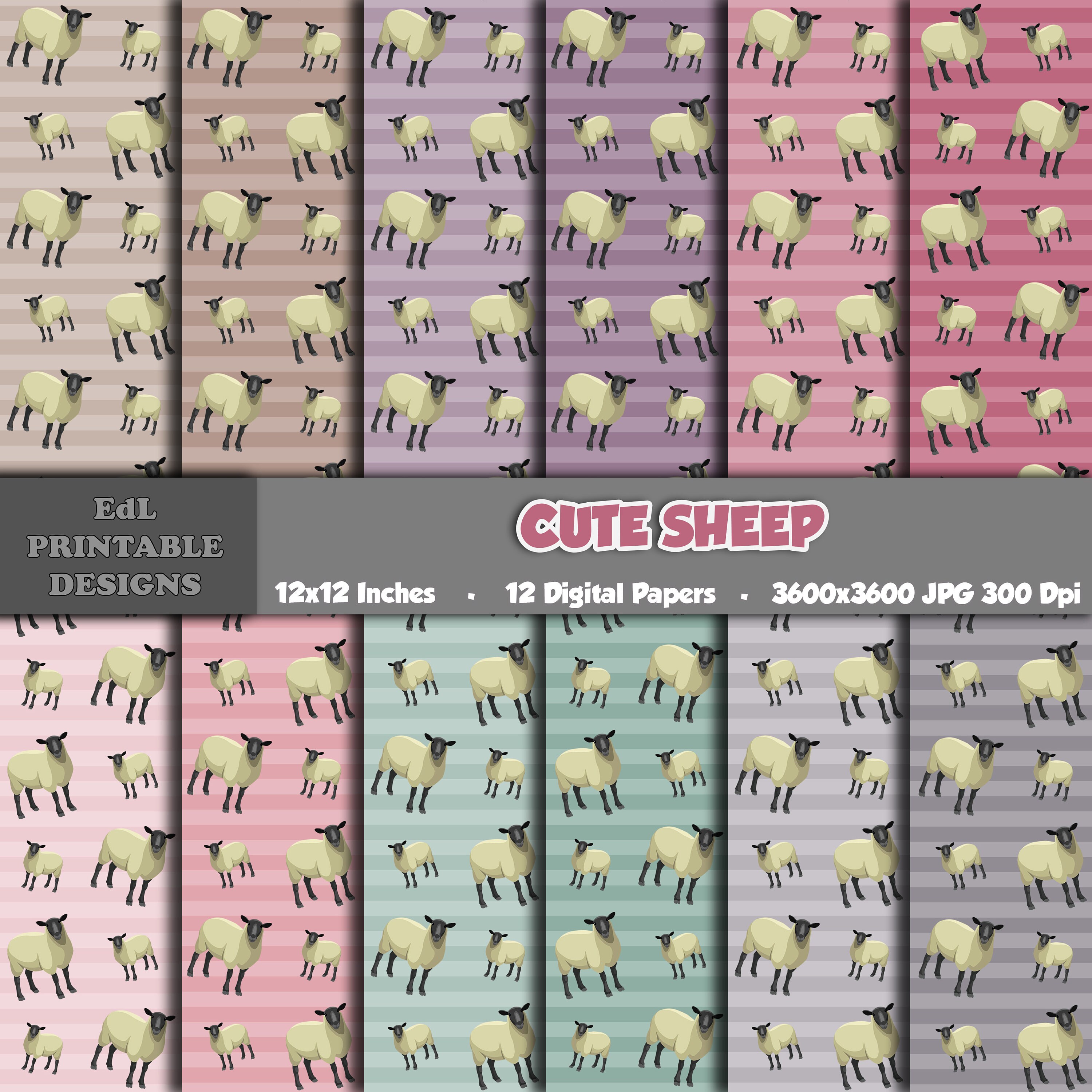Cute Sheep Digital Paper Pack, Printable Little Lamb Background ...