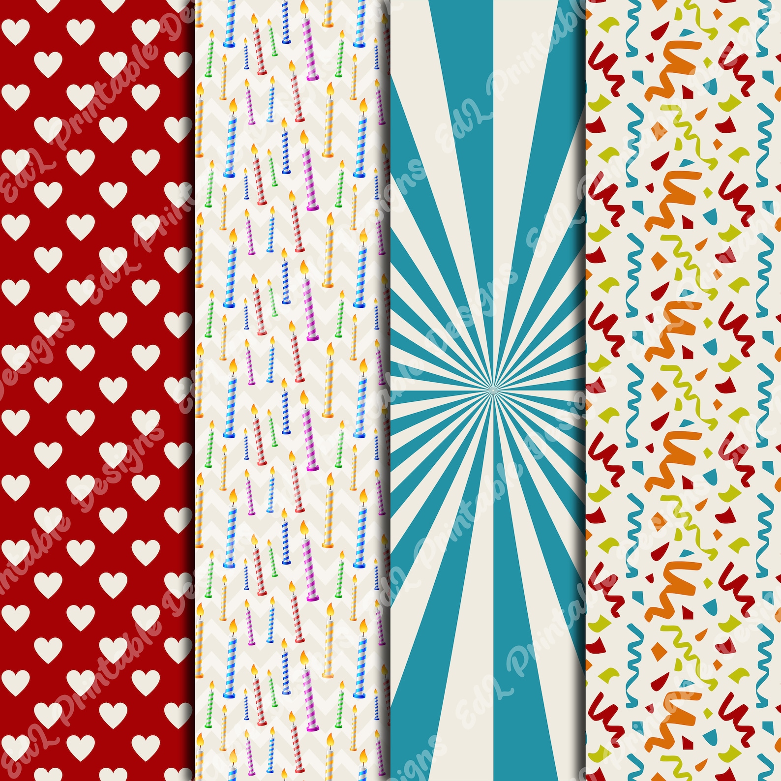 Happy Birthday Digital Paper Pack, Party Paper Printable Background ...