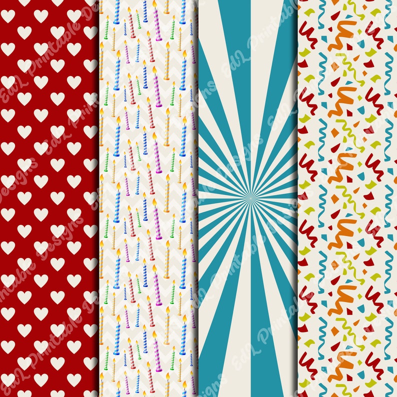 Happy Birthday Digital Paper Pack, Seamless Pattern, 12x12 (set of 24 ...