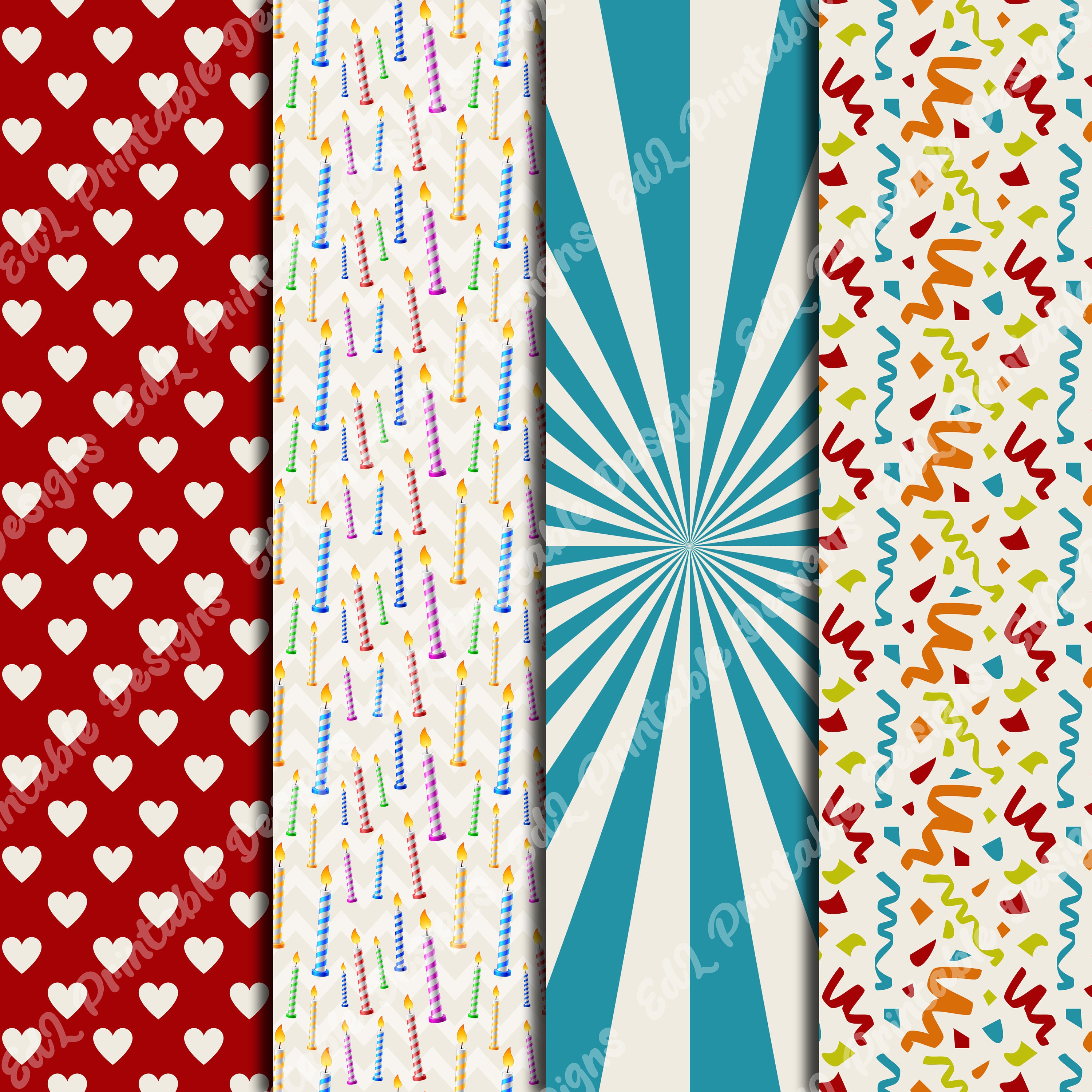 Happy Birthday Digital Paper Pack, Party Paper Printable Background ...