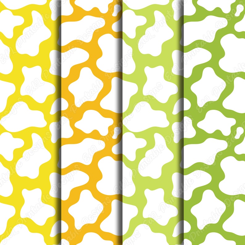 White Cow Print Digital Paper Pack, Animal Print Printable Background ...