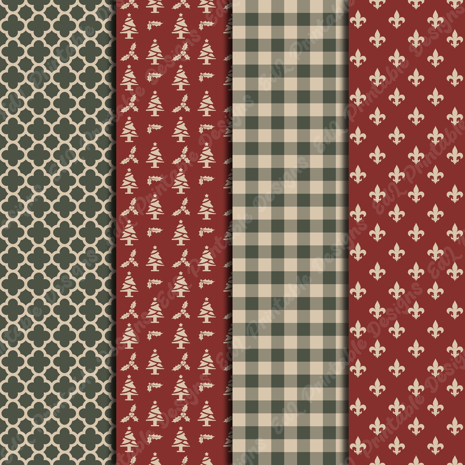 Christmas Digital Paper Pack, Seamless Red Green Patterns (digital ...