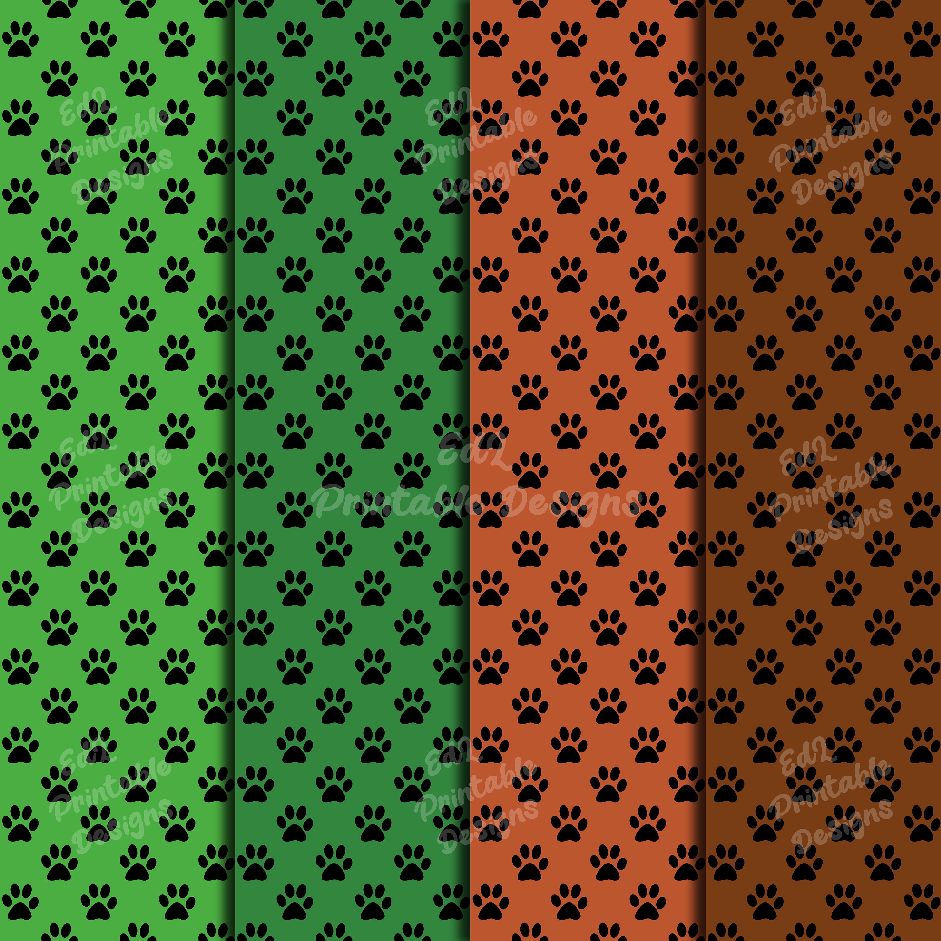 Black Paw Print Digital Paper, Rainbow Colors, Scrapbook Paper (set of ...
