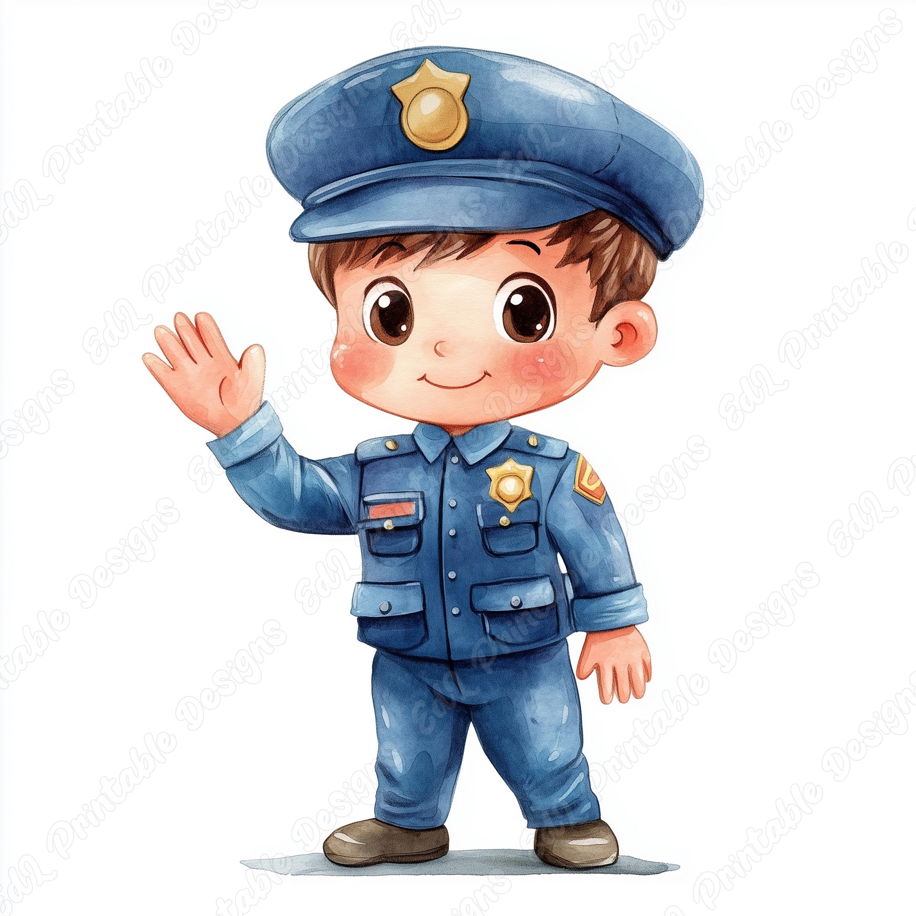 Police Officer Boy Clipart, Watercolor Little Cop Paper (JPG Digital ...