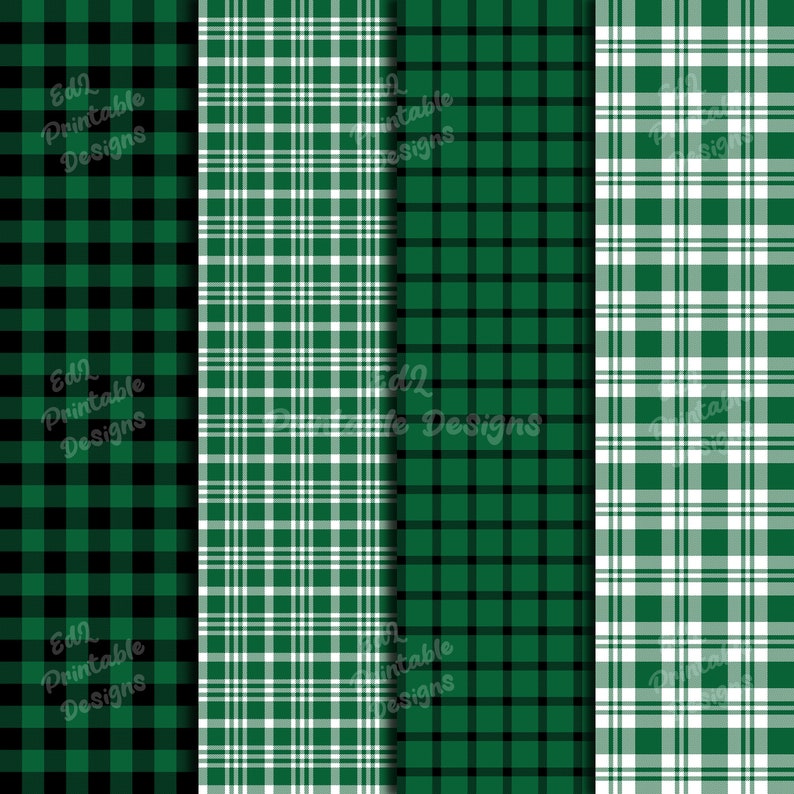Green Buffalo Plaid Digital Paper Pack, Printable Background Papers ...