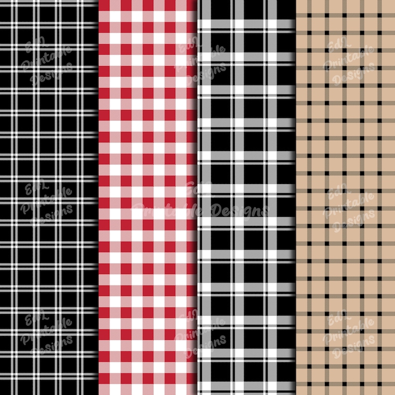 Red Beige Black, White Buffalo Plaid Digital Paper, Printable Tartan ...