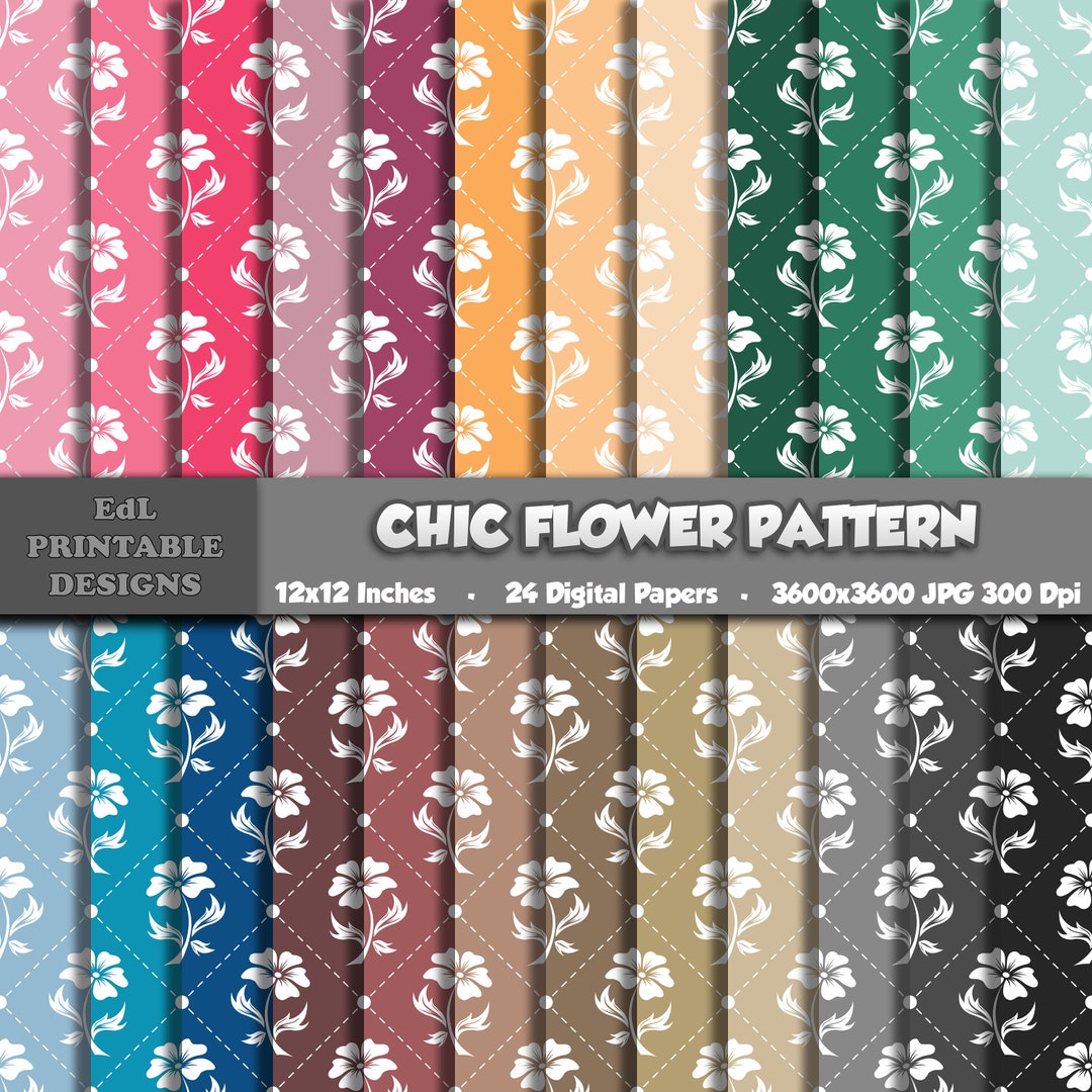 Chic Flower Pattern Digital Paper, Printable Rose Background, Floral ...