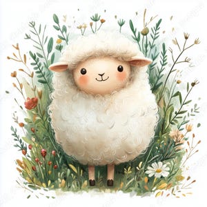 20 Cute Watercolor Sheep Clip Art, Cute Lamb Printable Image, Nursery ...