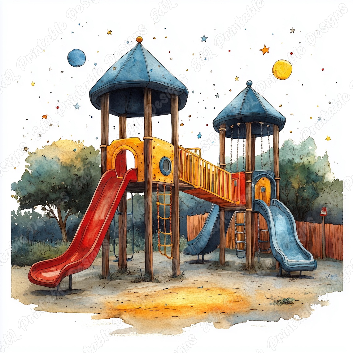 Watercolor Playground Clip Art, School Park Graphics (JPG Set, Digital ...