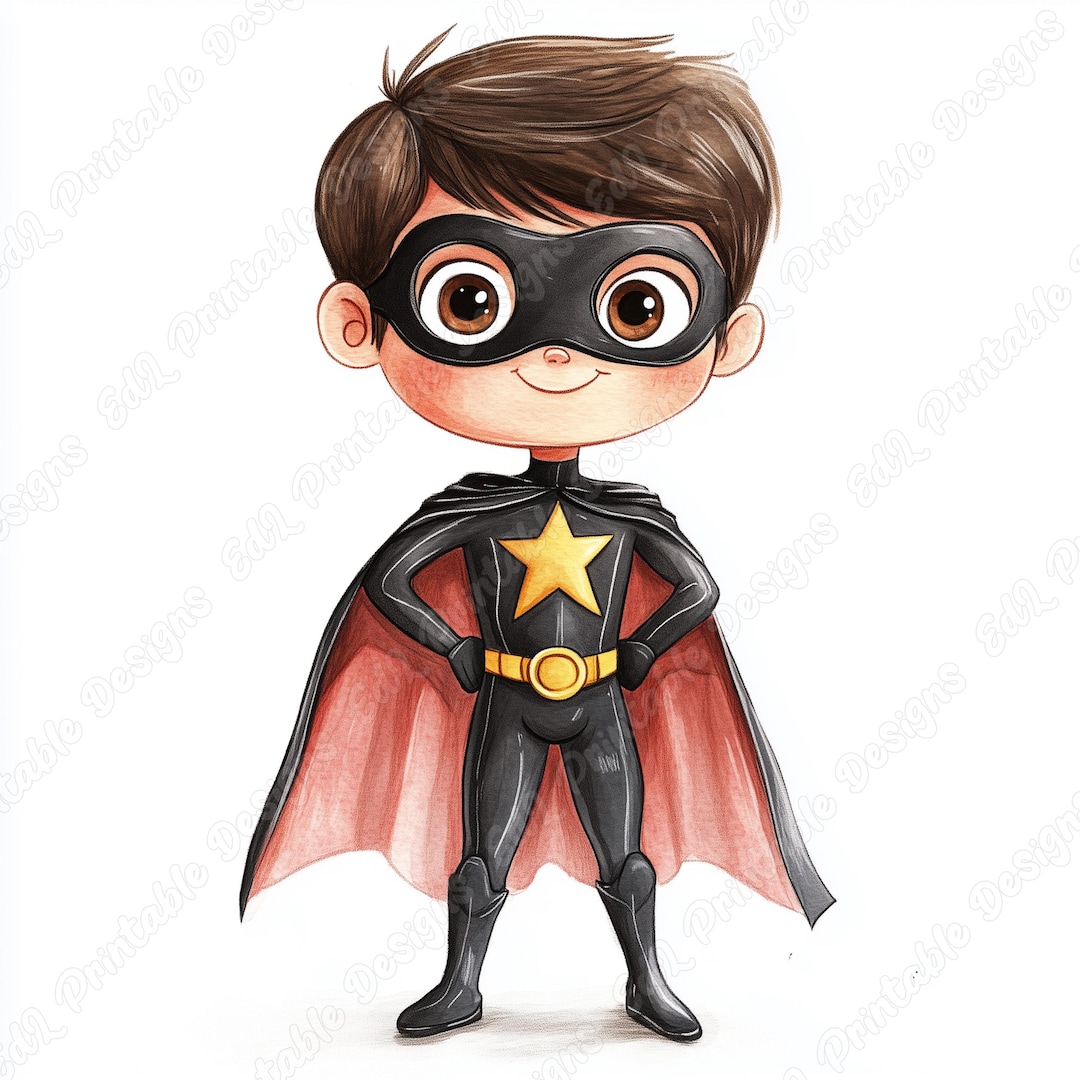 20 Cute Superhero Boy Clip Art, Cartoon Superhero Kid Printable Image ...