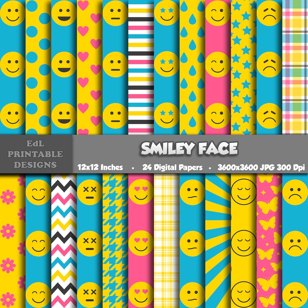 Smiley Face Digital Paper, Groovy Printable Background, Happy Smiley ...