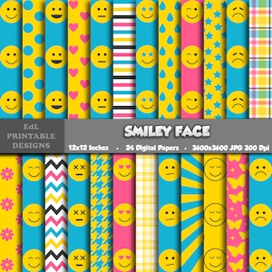 Smiley Face Digital Paper, Groovy Printable Background, Happy Smiley ...