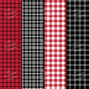 Red Black White Buffalo Plaid Digital Paper, Tartan Scrapbook Paper ...