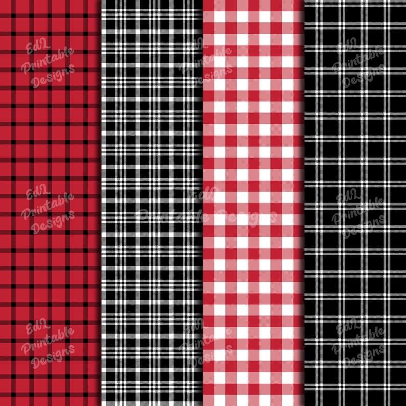 Red and Black White Buffalo Plaid Digital Paper, Printable Tartan ...