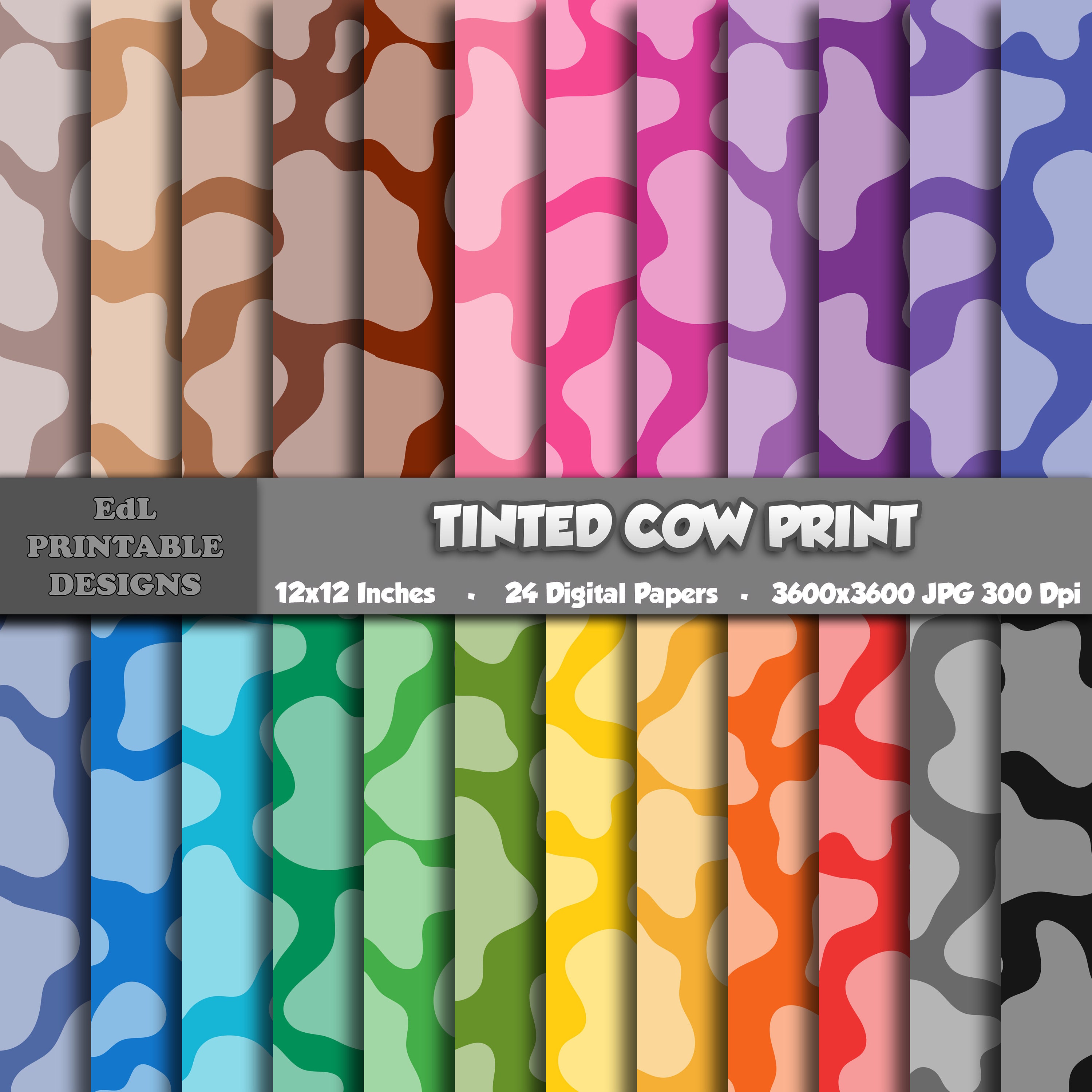 Tinted Cow Print Digital Paper, Animal Print Printable Background ...