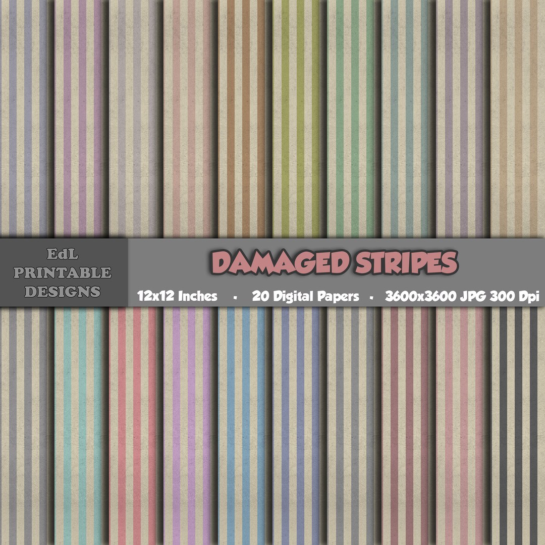 Distressed Stripes Digital Paper Pack, Shabby Chic Backgrounds (12x12 ...