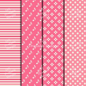 Music Patterns Digital Paper, Shades of Pink Printable Background ...