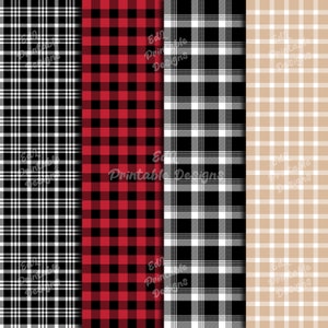 Red Beige Black, White Buffalo Plaid Digital Paper, Printable Tartan ...