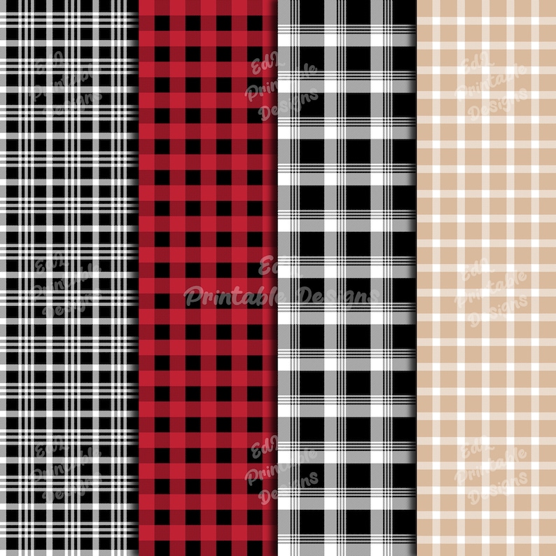 Red Beige Black, White Buffalo Plaid Digital Paper, Printable Tartan ...