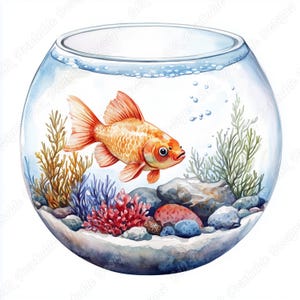 20 Watercolor Fish Bowl Clip Art, Cute Aquarium Printable Image, Fish ...