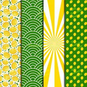 Lemon Digital Paper Pack, Fruit Printable Background, Citrus Scrapbook ...