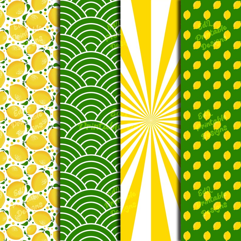 Lemon Digital Paper Pack, Fruit Printable Background, Citrus Scrapbook ...