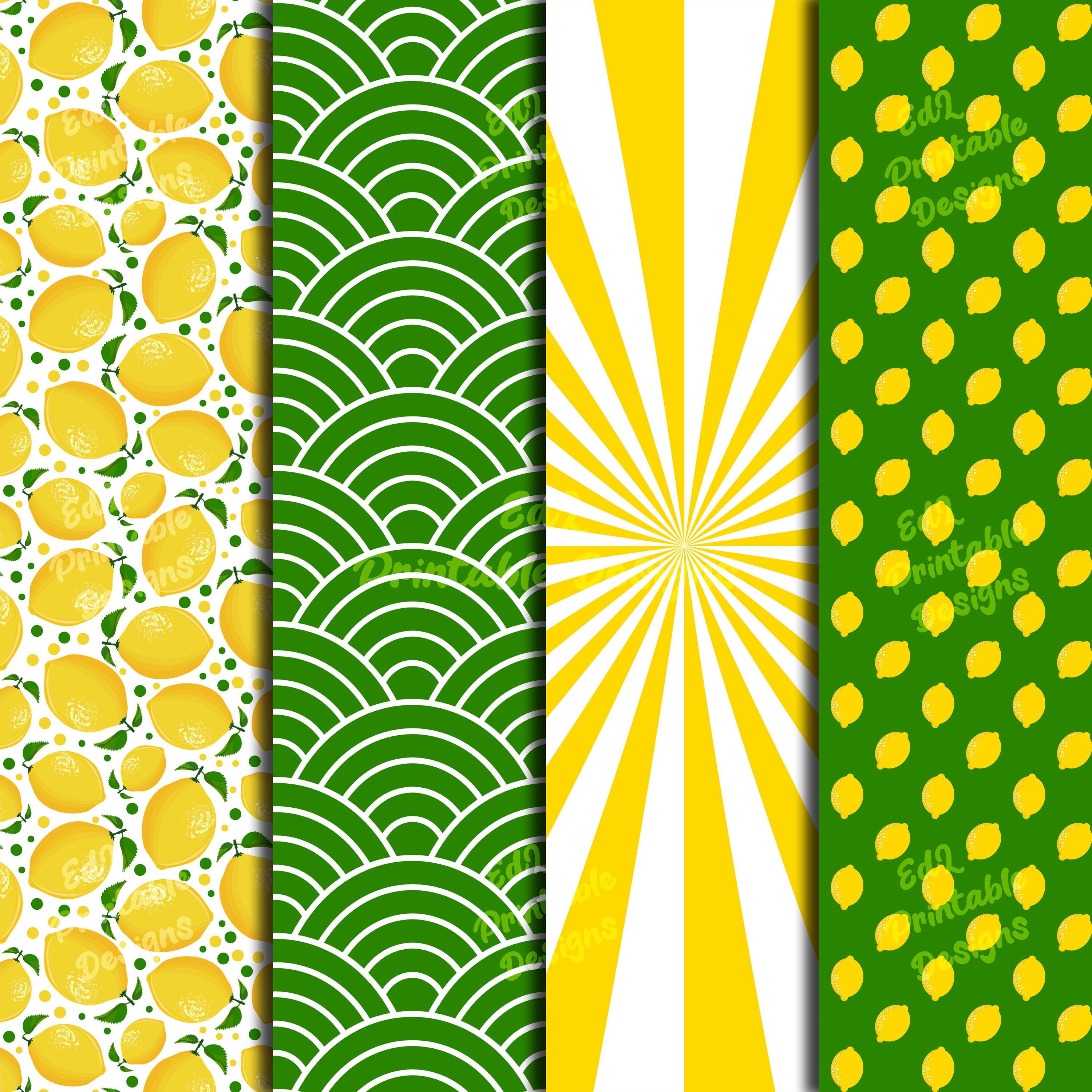 Lemon Digital Paper Pack, Fruit Printable Background, Citrus Scrapbook ...