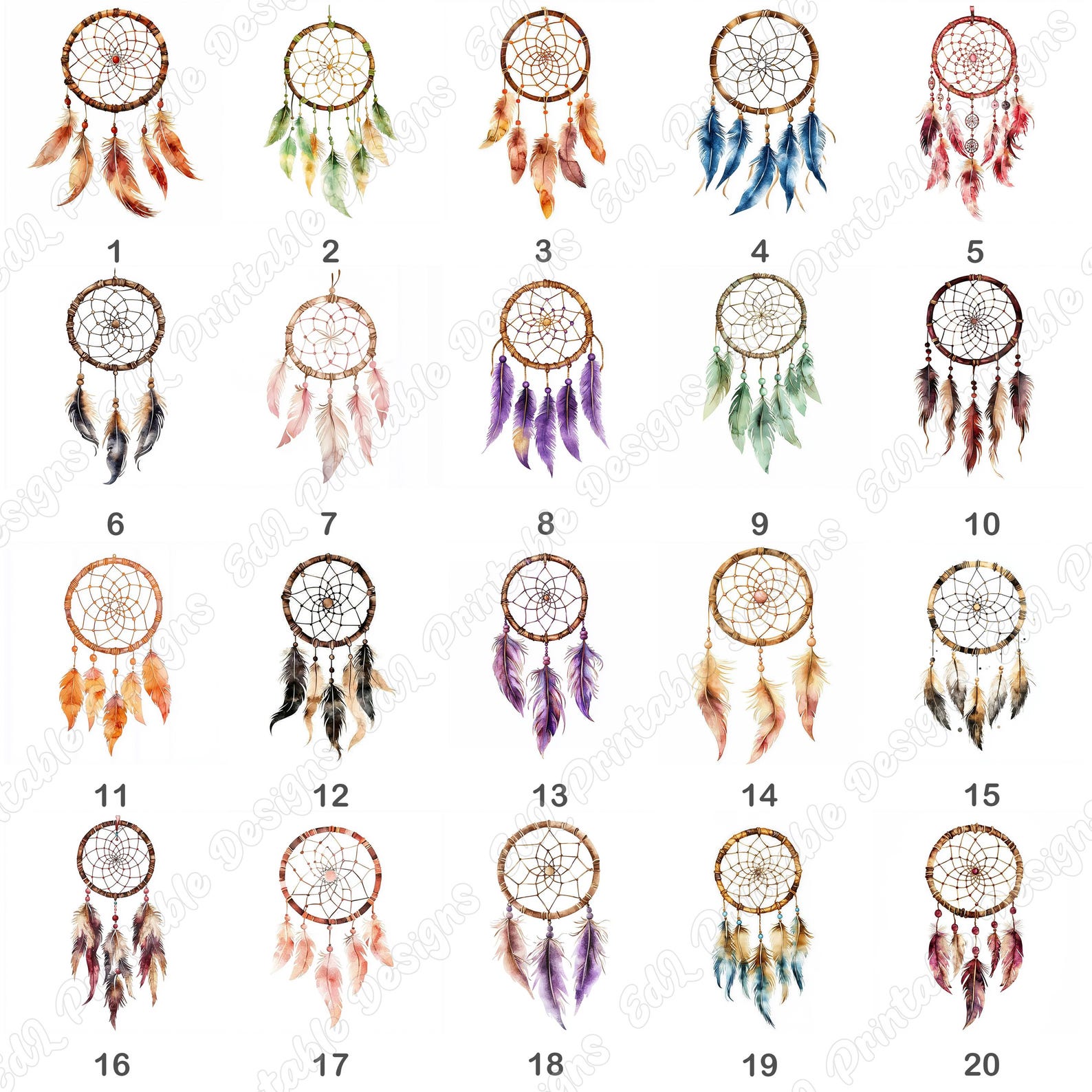Watercolor Dreamcatcher Clip Art, Boho Tribal Designs (digital Download ...