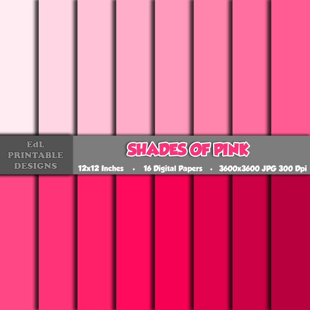 Shades of Pink Digital Paper Pack, Printable Pink Colors Background ...