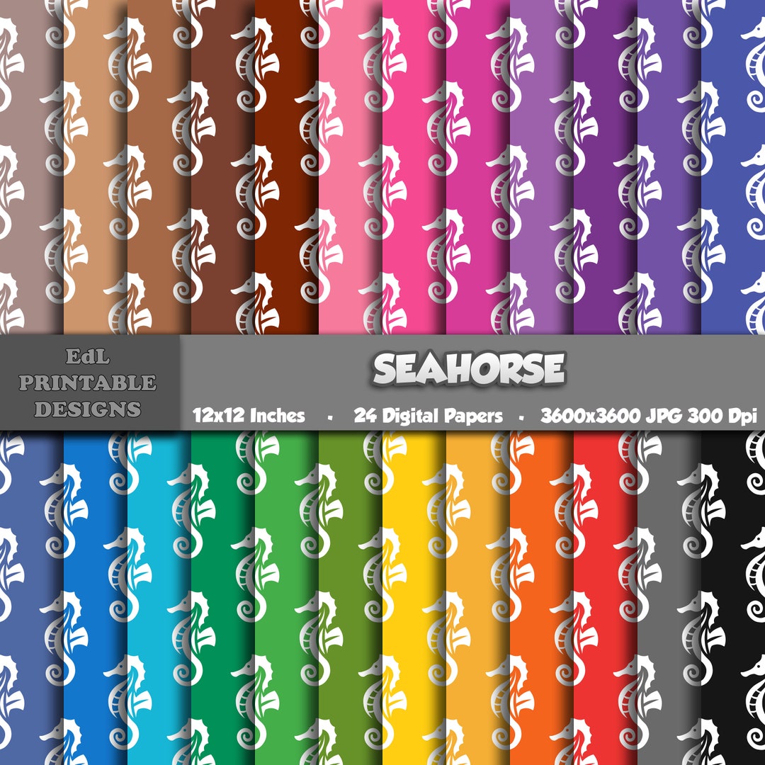 Seahorse Digital Paper Pack, Sea Animals Printable Background, Nautical ...