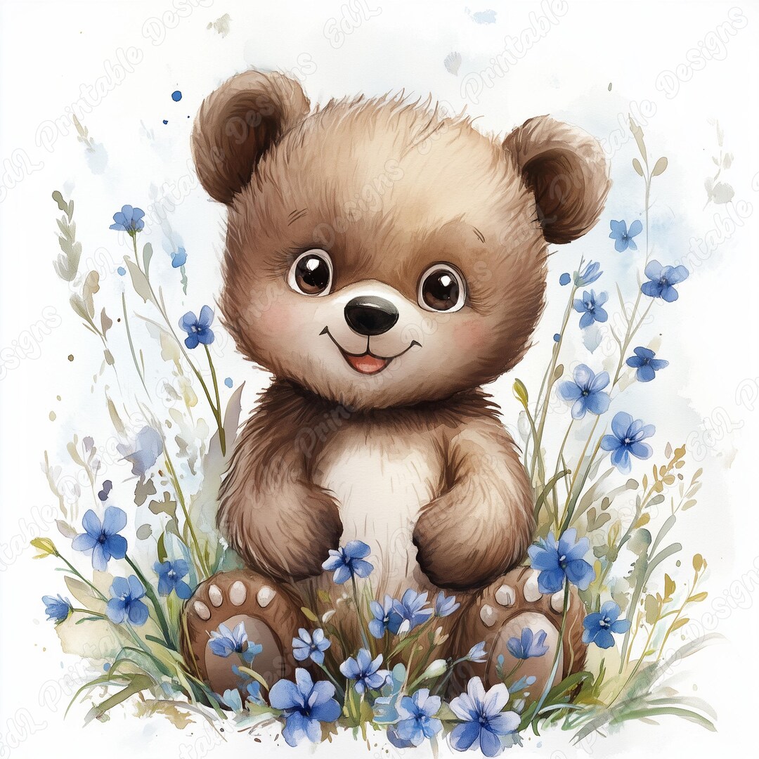 20 Watercolor Bear Clip Art, Happy Baby Bear Printable Images, Cute ...