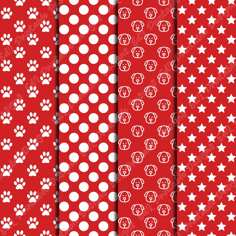 Red Puppy Dog Digital Paper, Paw Prints, Bones (digital Download) - Etsy