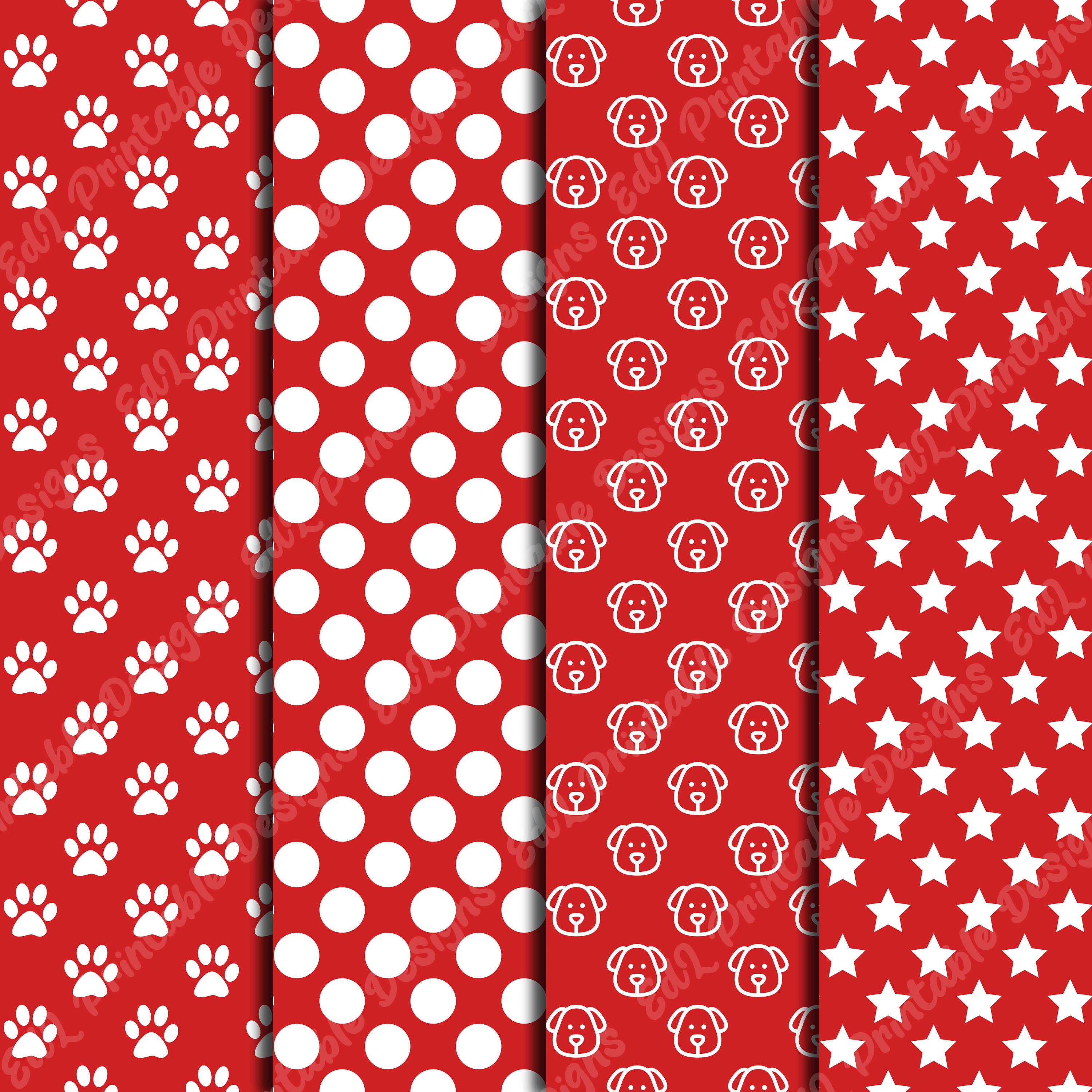 Red and White Dog Patterns Digital Paper Animal Prints - Etsy