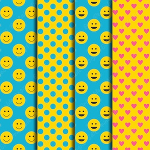 Smiley Face Digital Paper, Groovy Printable Background, Happy Smiley ...