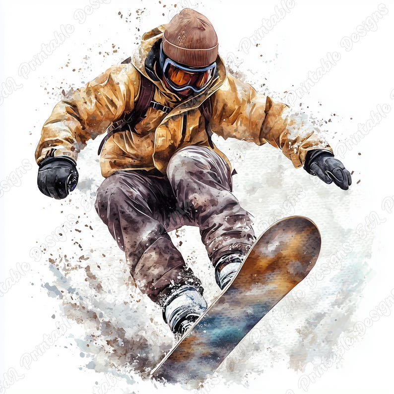 Watercolor Snowboarder Clipart, Printable Winter Sports Graphics ...