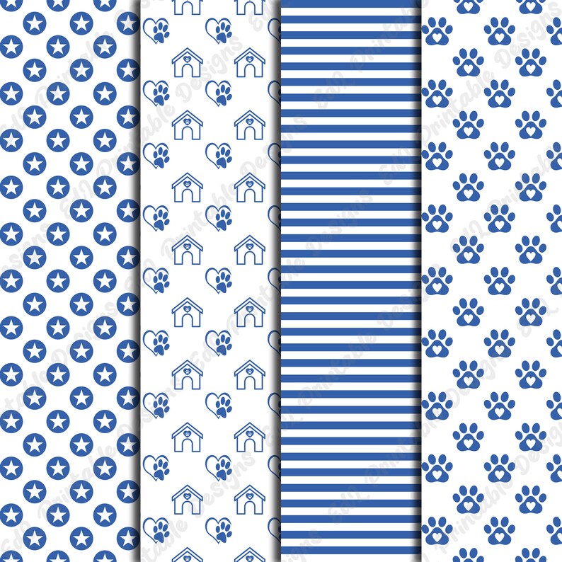 White and Blue Dog Patterns Digital Paper, Animal Prints Background ...
