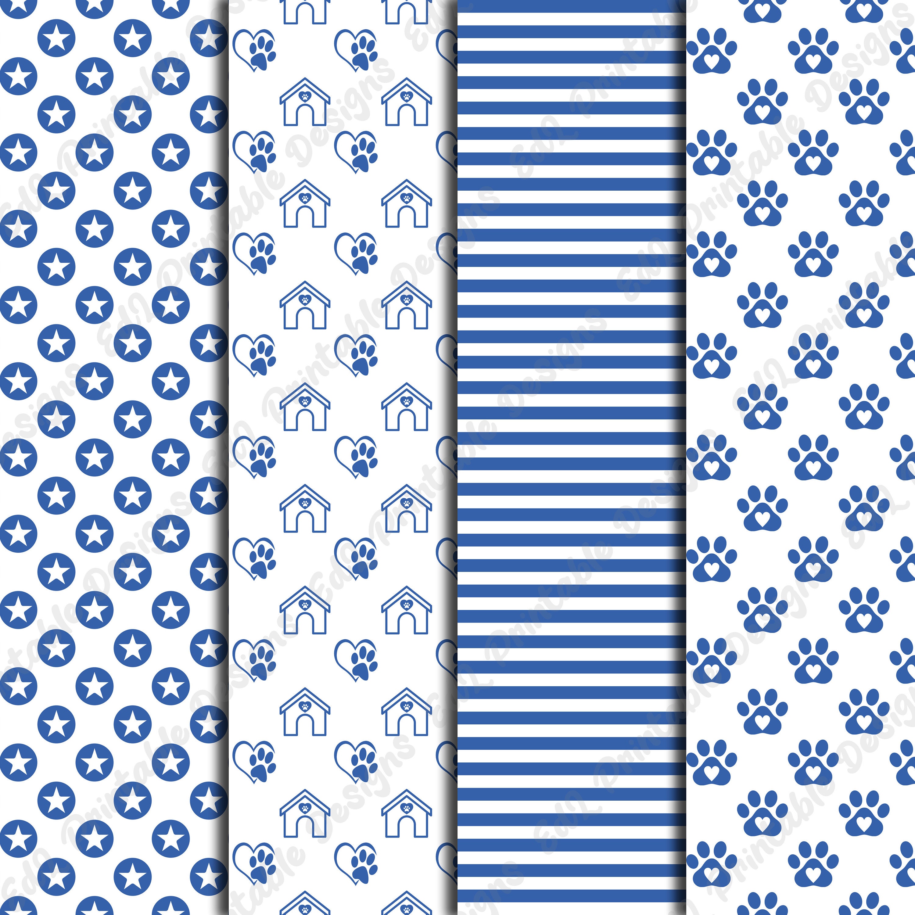 White and Blue Dog Patterns Digital Paper, Animal Prints Background ...