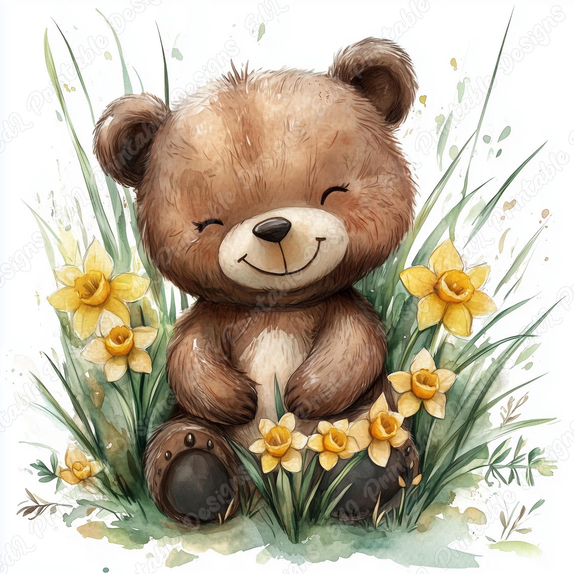 Watercolor Bear Clipart, Baby Animal Images With Flowers Paper Crafts ...