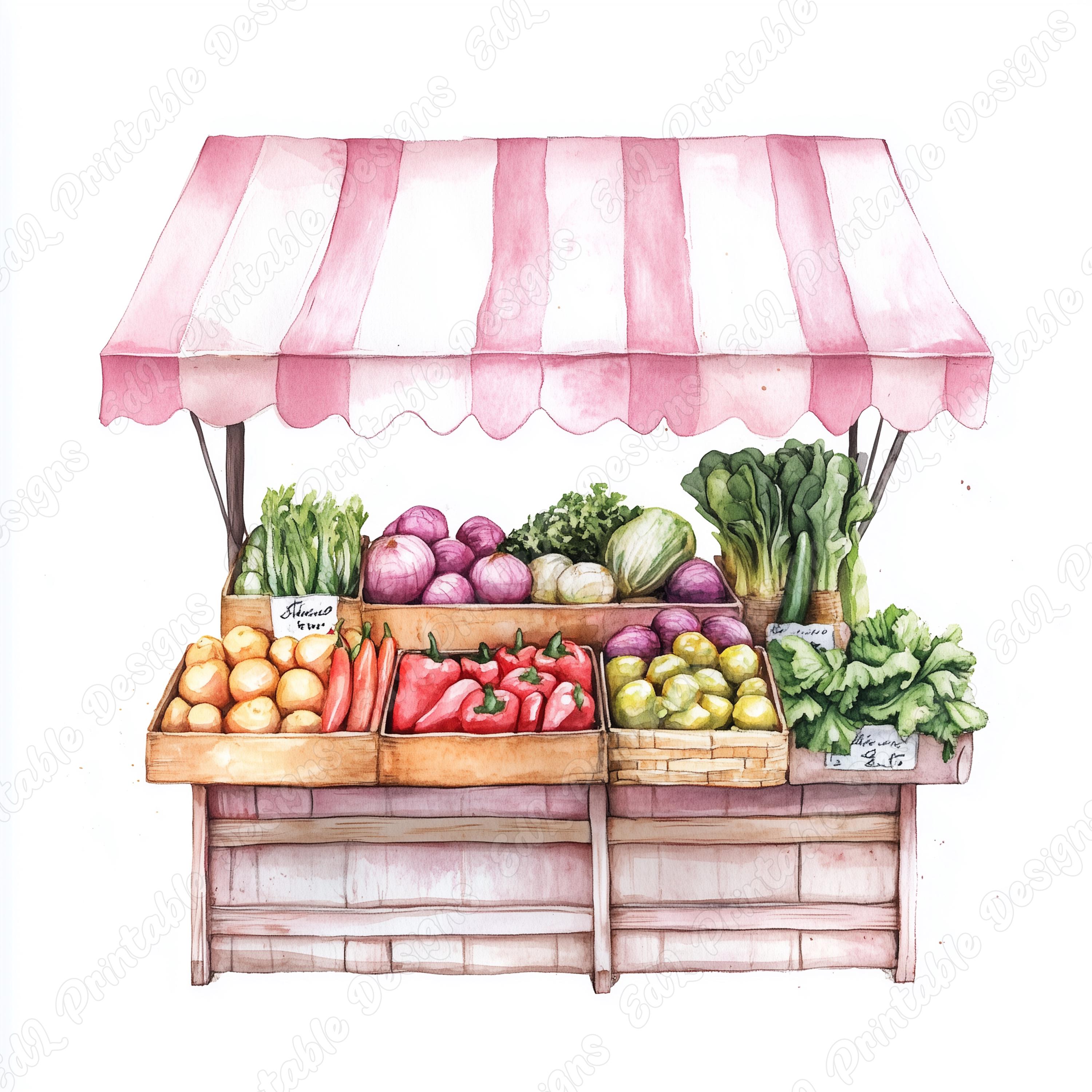 Watercolor Vegetable Stall Clipart, Farmers Market Art (digital ...