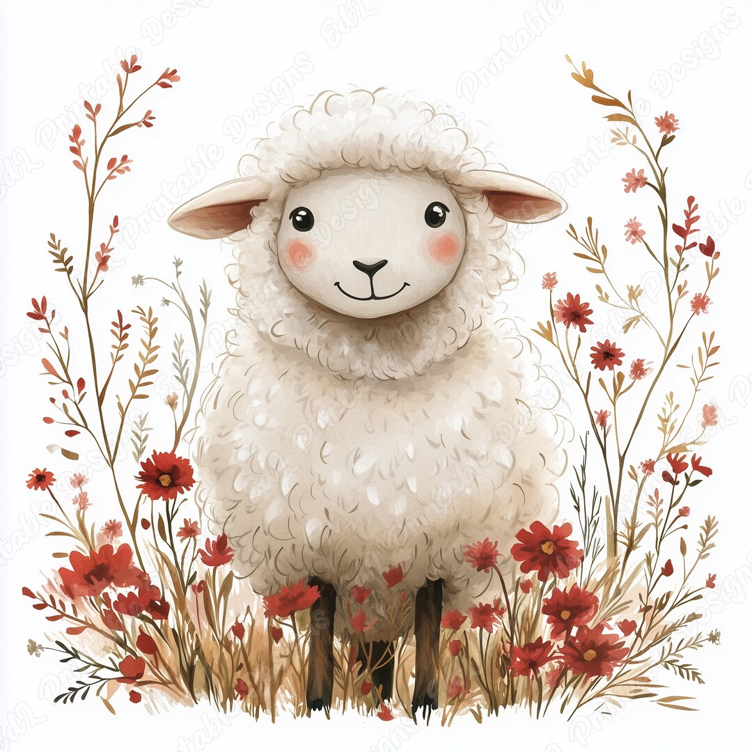 20 Cute Watercolor Sheep Clip Art, Cute Lamb Printable Image, Nursery ...