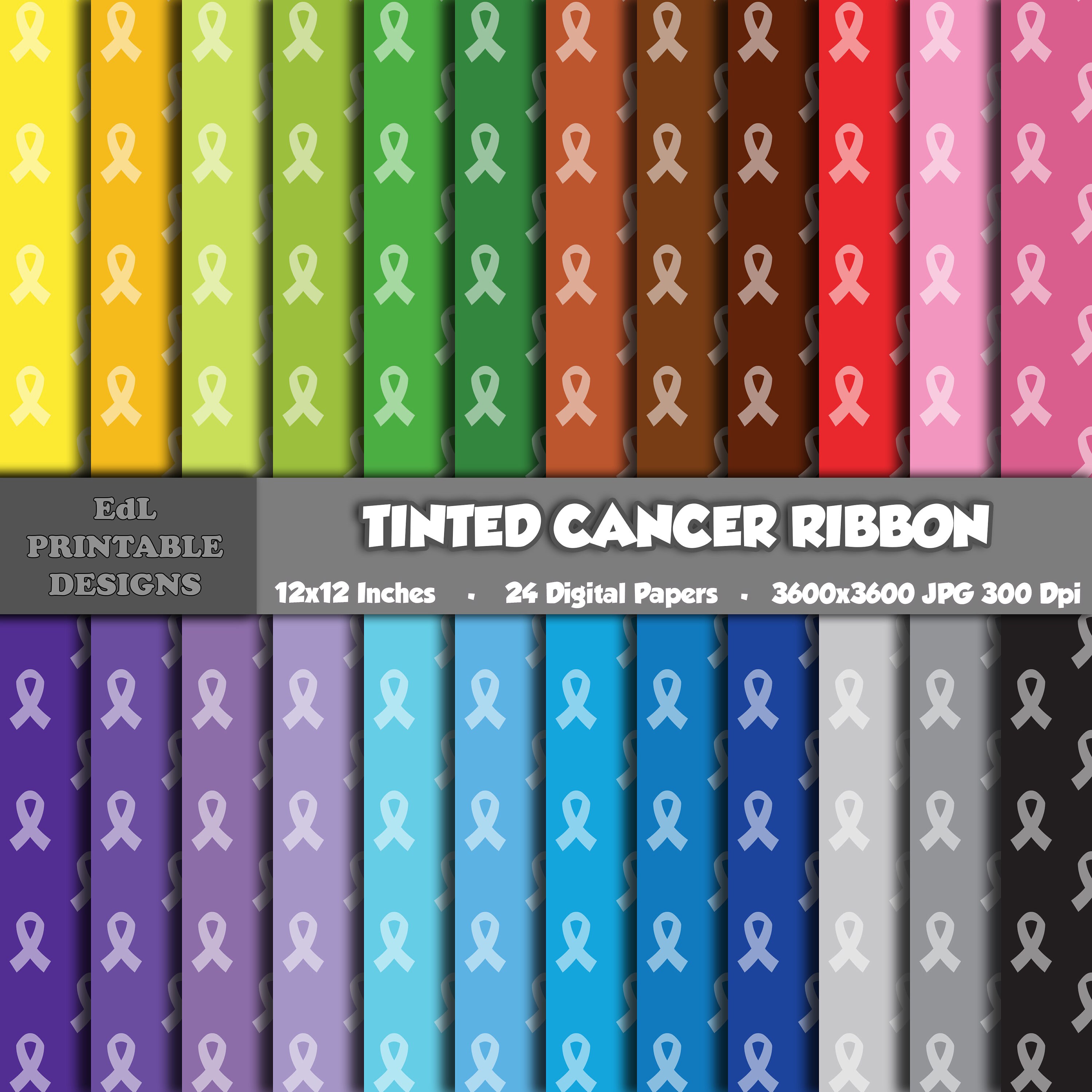 Tinted Cancer Ribbon Digital Paper, Awareness Printable Background ...