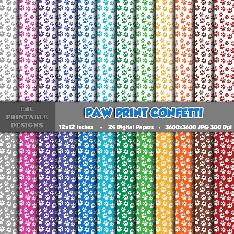 Paw Print Confetti Digital Paper Animal Paw Printable - Etsy