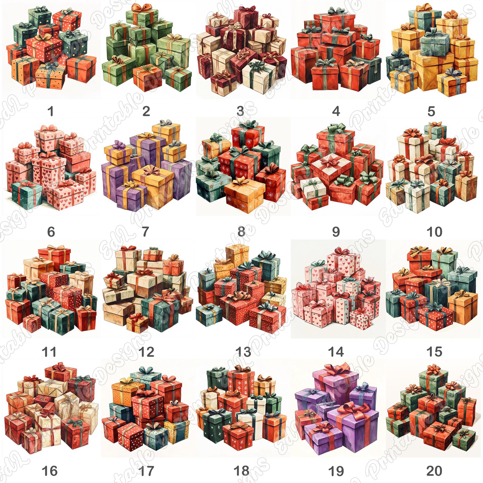 Vintage Christmas Gift Boxes Clip Art, Printable Presents (JPG Bundle ...