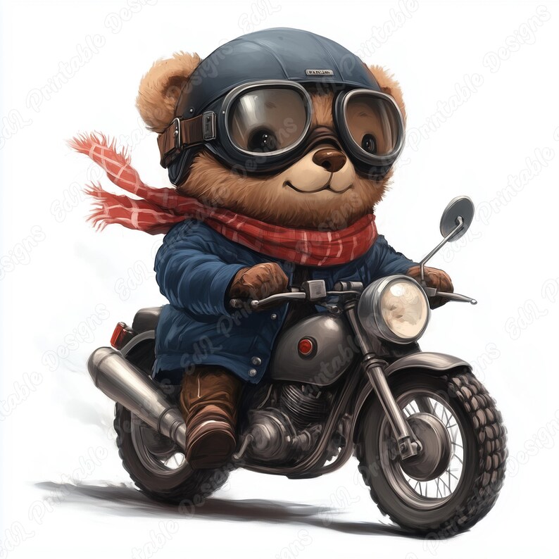 Biker Teddy Bear Clipart, Motorcycle Scrapbook Paper Crafts JPG Images ...