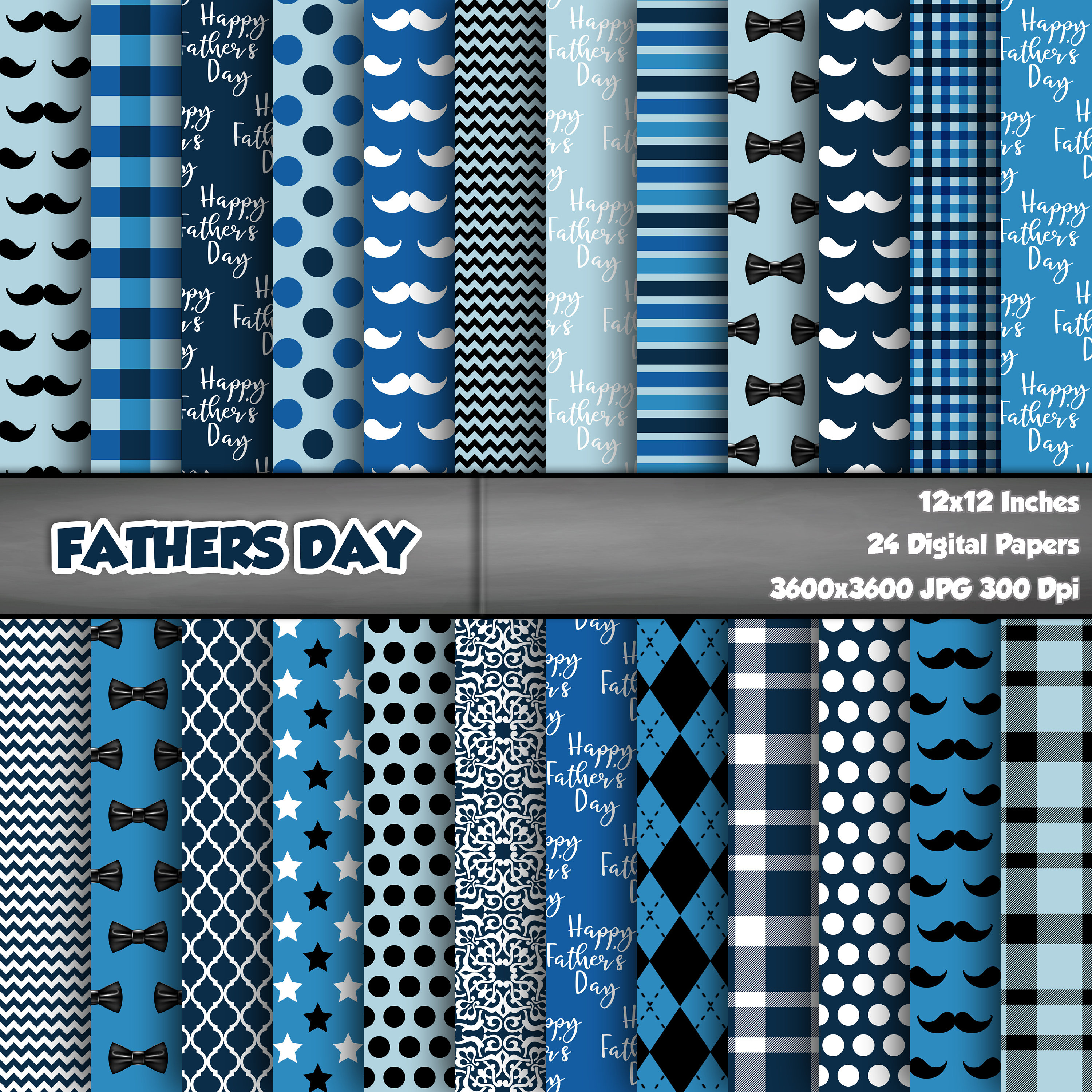 Happy Fathers Day Digital Paper Pack, Blue Printable Background ...