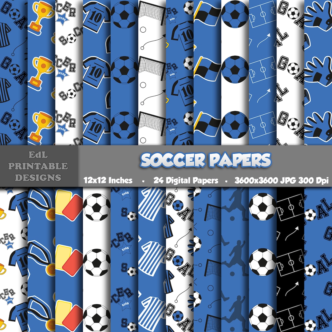 Soccer Digital Pattern Paper, Football Printable Background, Blue ...