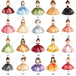 Watercolor Princess Clipart, Ball Gown Illustration (JPG Digital ...