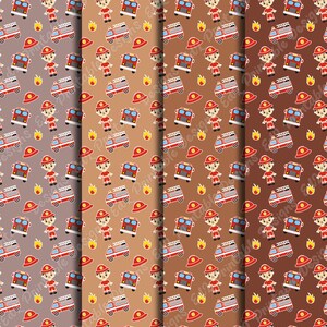 Firefighter Pattern Digital Paper, Fire Truck Printable Party ...
