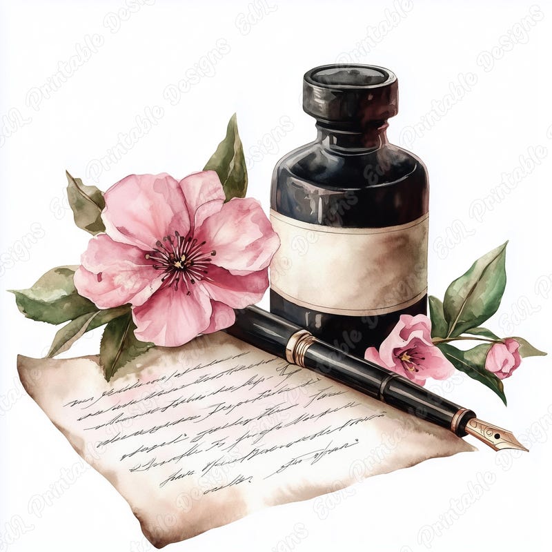 Red Pen and Ink Watercolor - Etsy UK