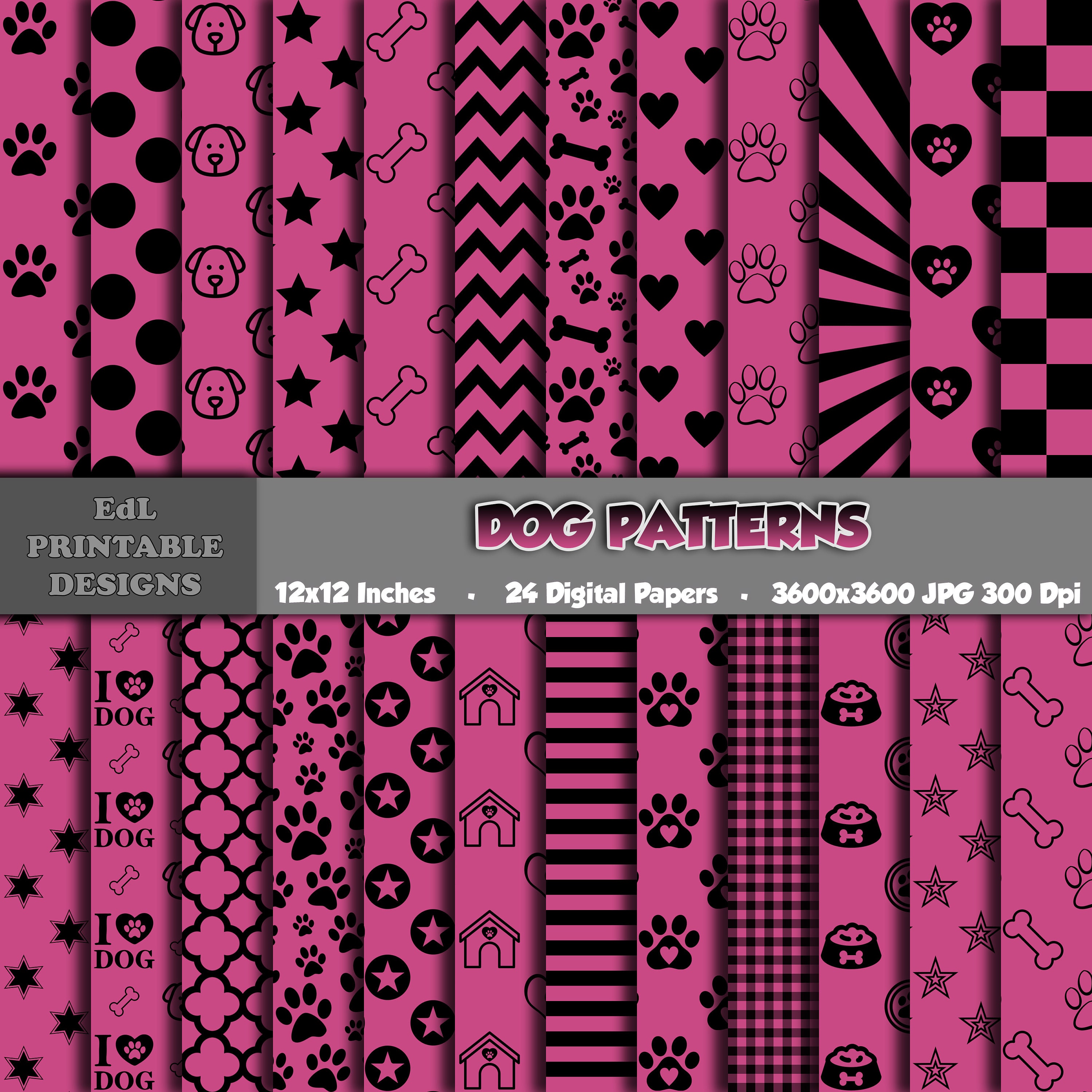 Pink and Black Dog Patterns Digital Paper, Animal Prints Background ...
